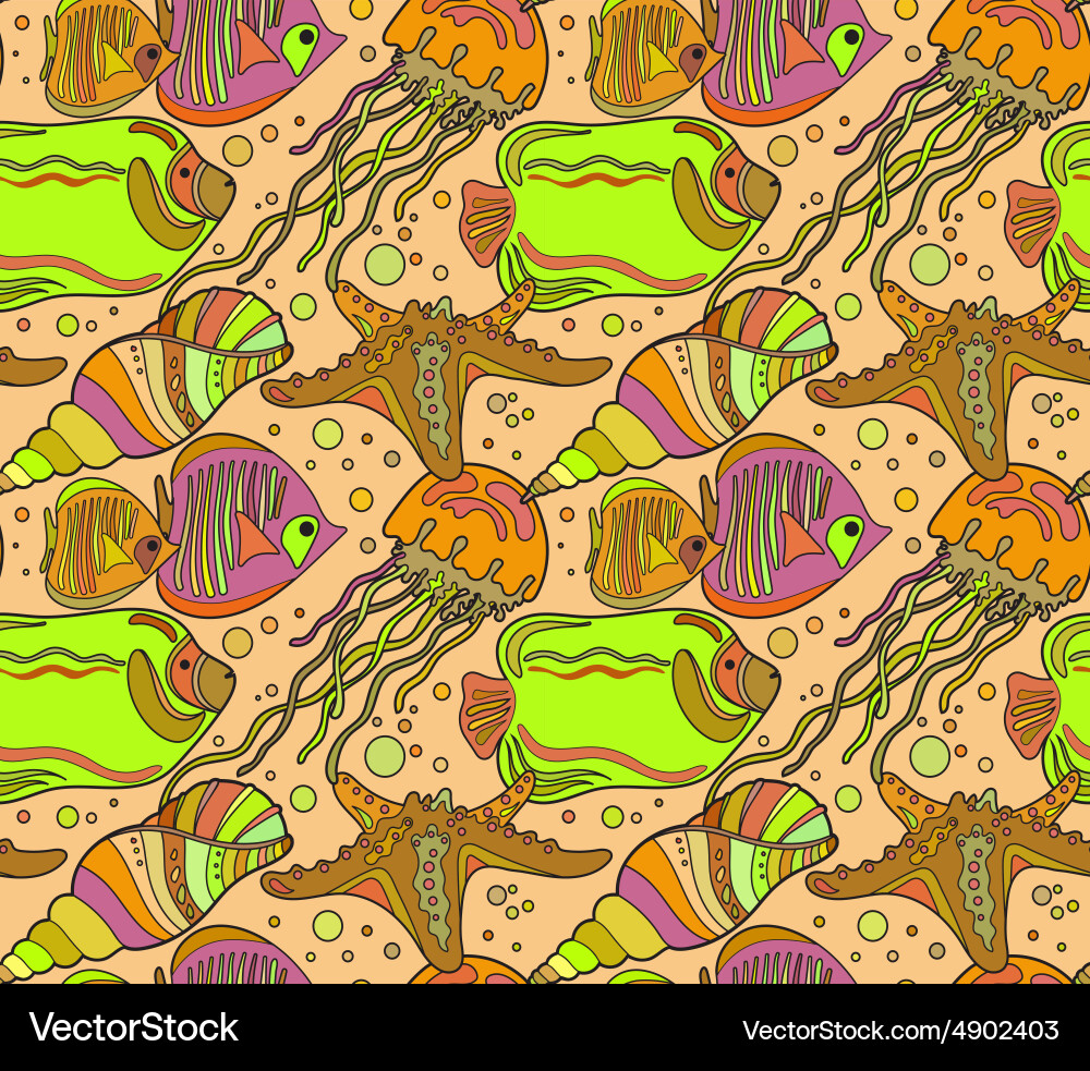 Seamless sea pattern with tropical fishes Vector Image