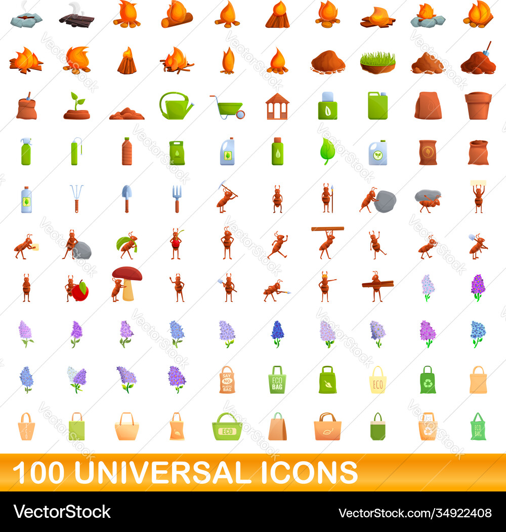 100 universal icons set cartoon style Royalty Free Vector