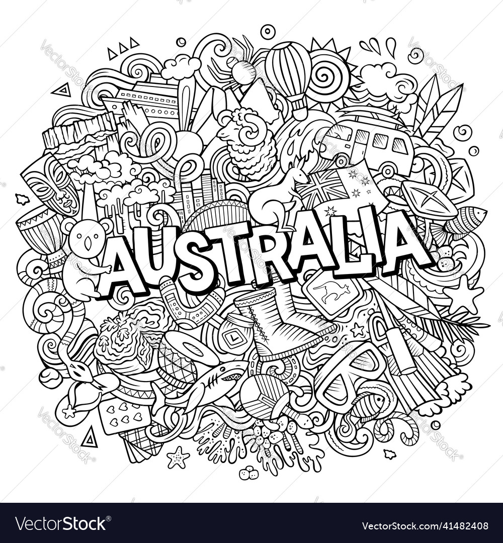 Australia hand drawn cartoon doodle funny local Vector Image
