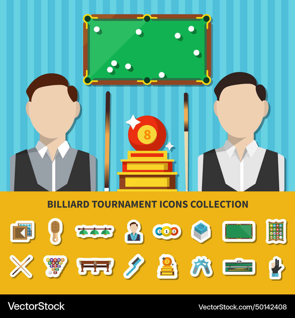 Billiard tournament icons collection Royalty Free Vector