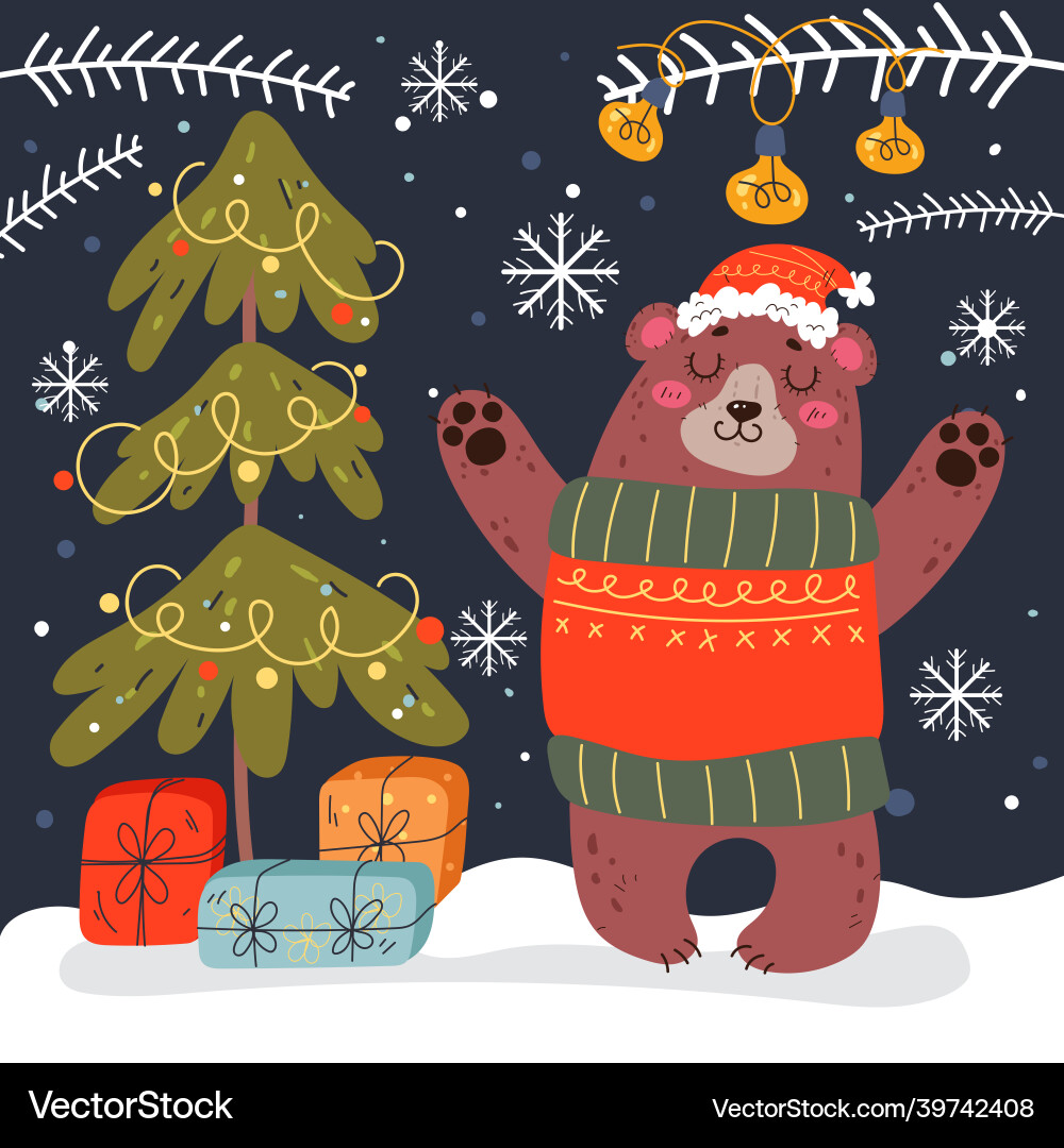 Christmas bear forest winter animal celebration Vector Image