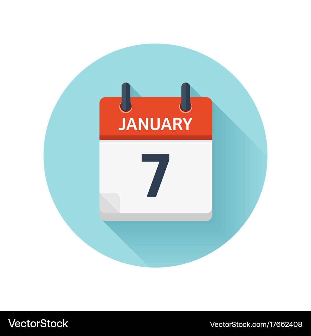 January 7 flat daily calendar icon date Royalty Free Vector