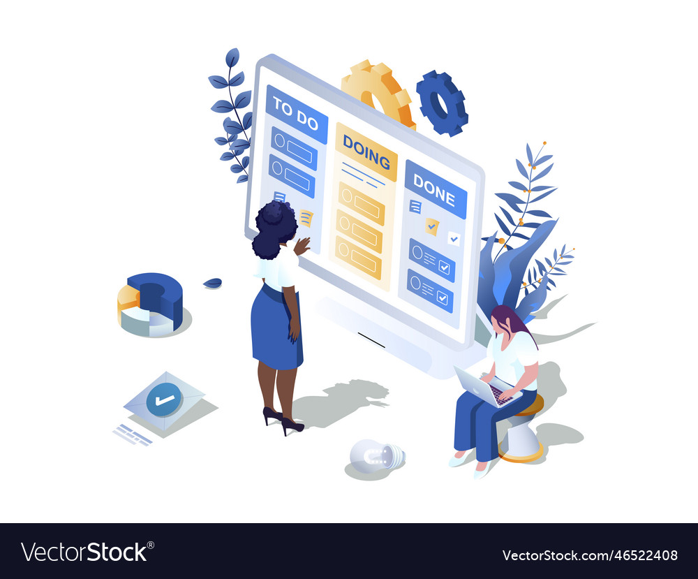 Kanban system concept 3d isometric web scene Vector Image