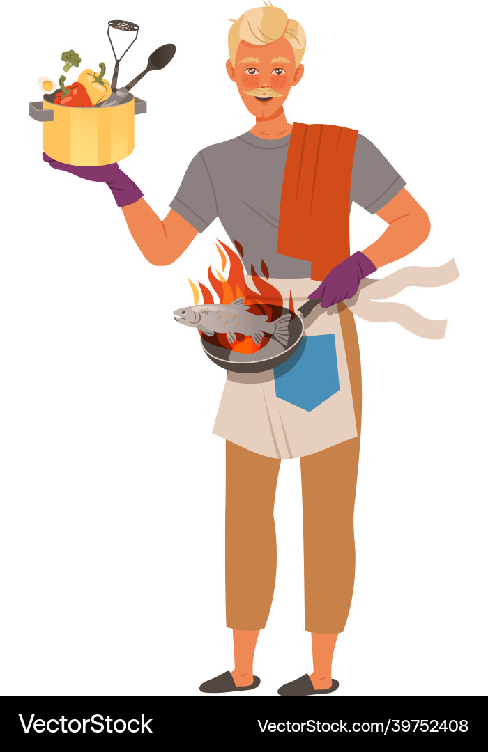 Man cooking in the kitchen househusband doing Vector Image