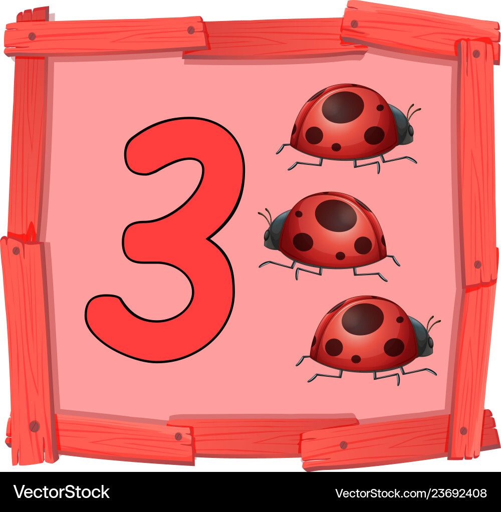 Number three on wooden banner Royalty Free Vector Image
