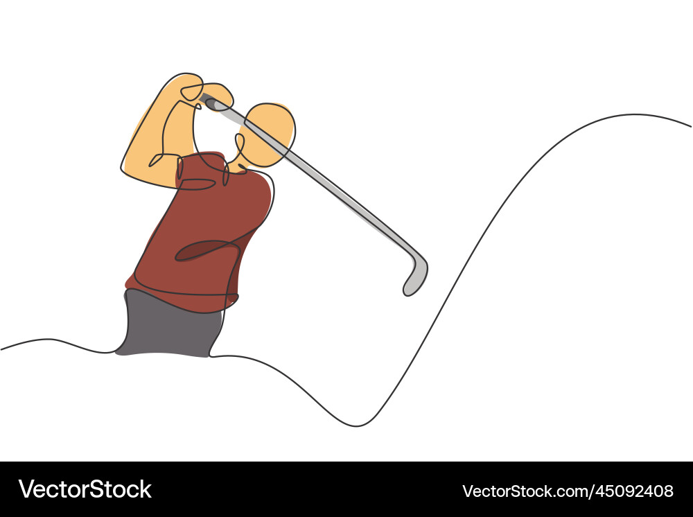 One continuous line drawing of young golf player Vector Image