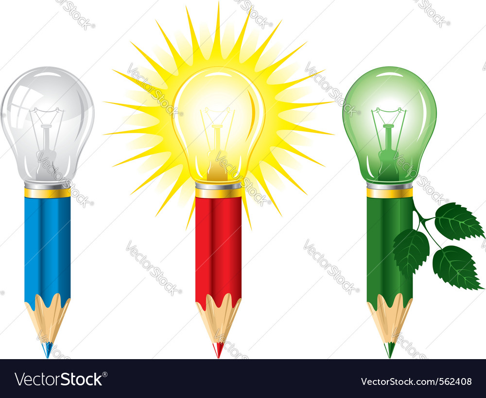 Pencils and light bulbs Royalty Free Vector Image