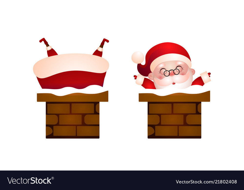 Set happy santa in chimney Royalty Free Vector Image