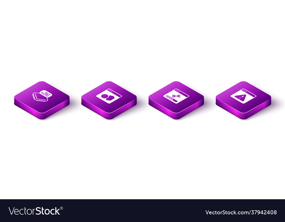 Set isometric processor with microcircuits cpu Vector Image