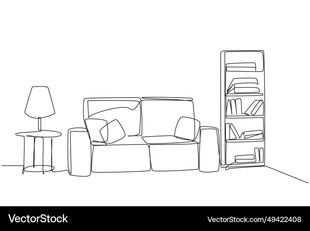 Single one line drawing stylish room with full Vector Image