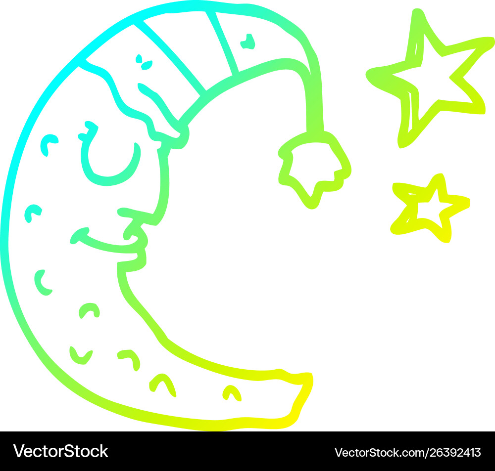 Cold gradient line drawing cartoon moon Royalty Free Vector