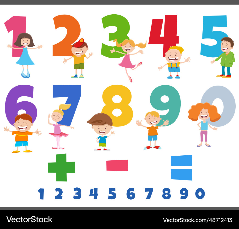 Educational numbers set with funny children Vector Image