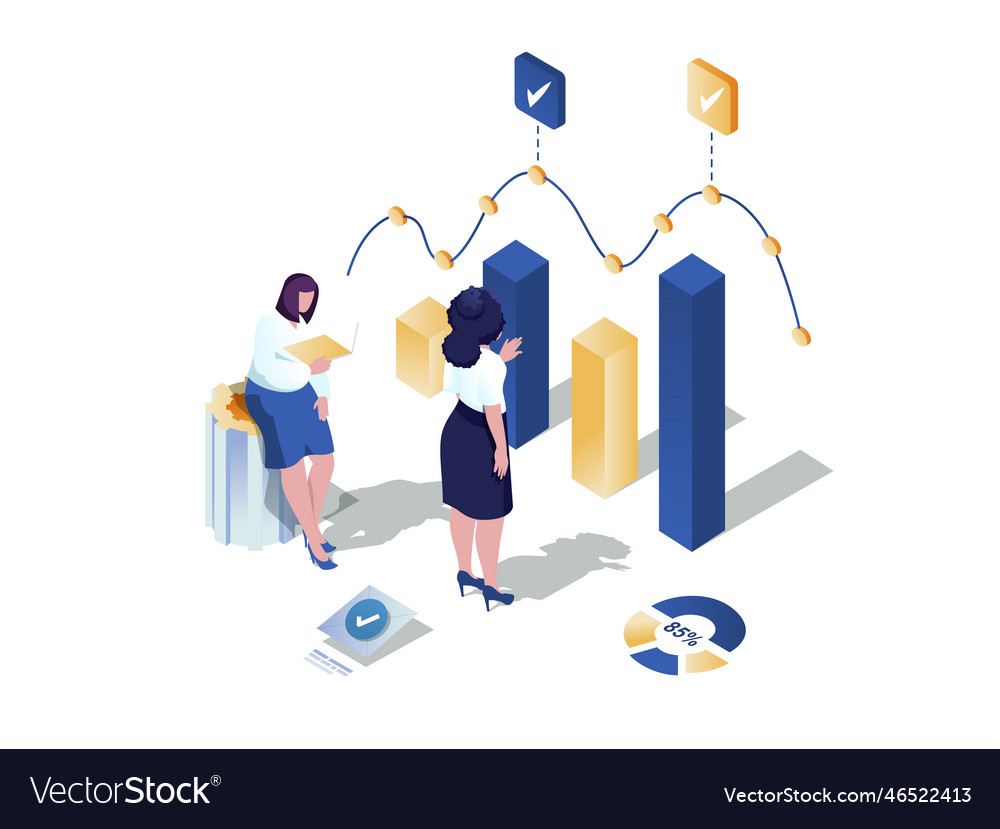 Line graph concept 3d isometric web scene Vector Image