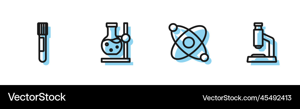 Set line atom test tube flask on stand and Vector Image