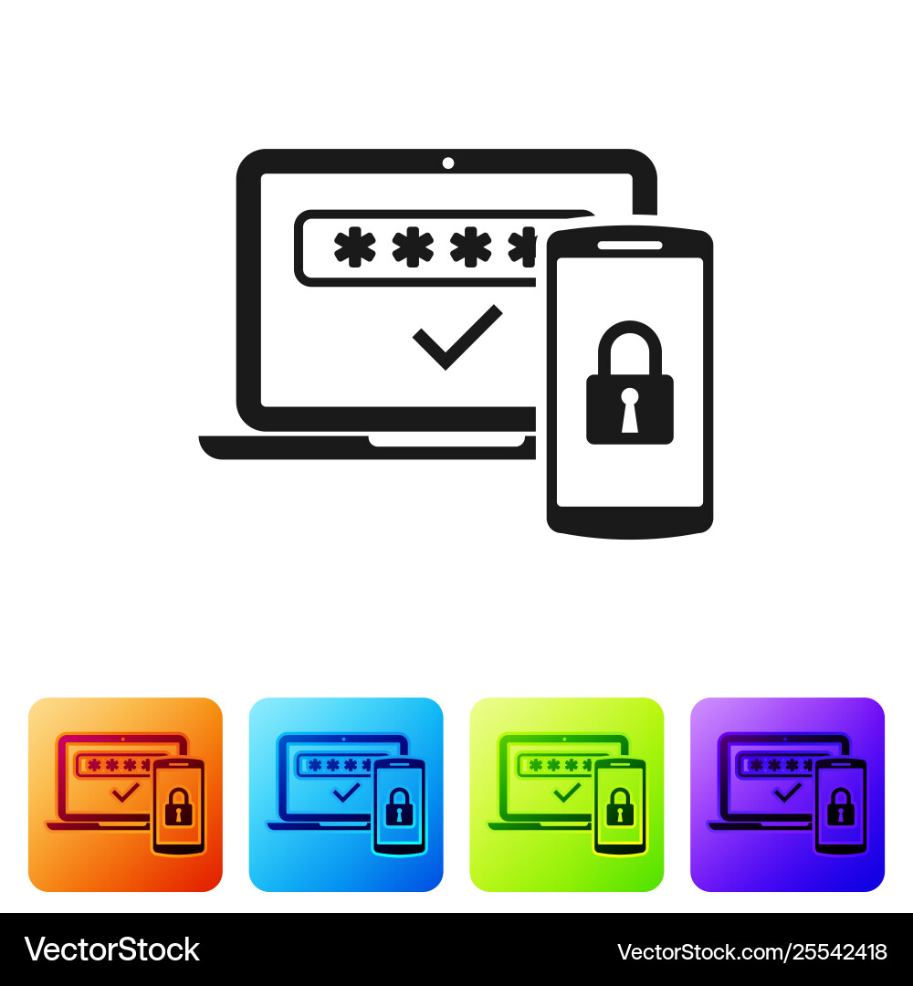 Black multi factor two steps authentication icon Vector Image