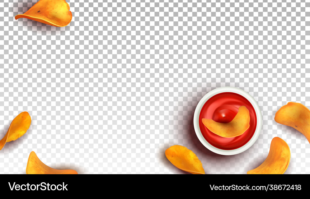 Chips fried potato snack dip in ketchup Royalty Free Vector