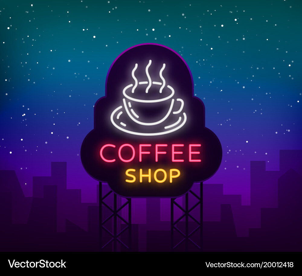 Coffee neon sign logo emblem Royalty Free Vector Image