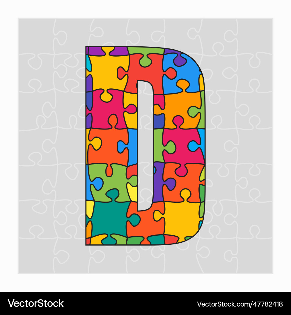 Colorful puzzle letter - d jigsaw creative font Vector Image