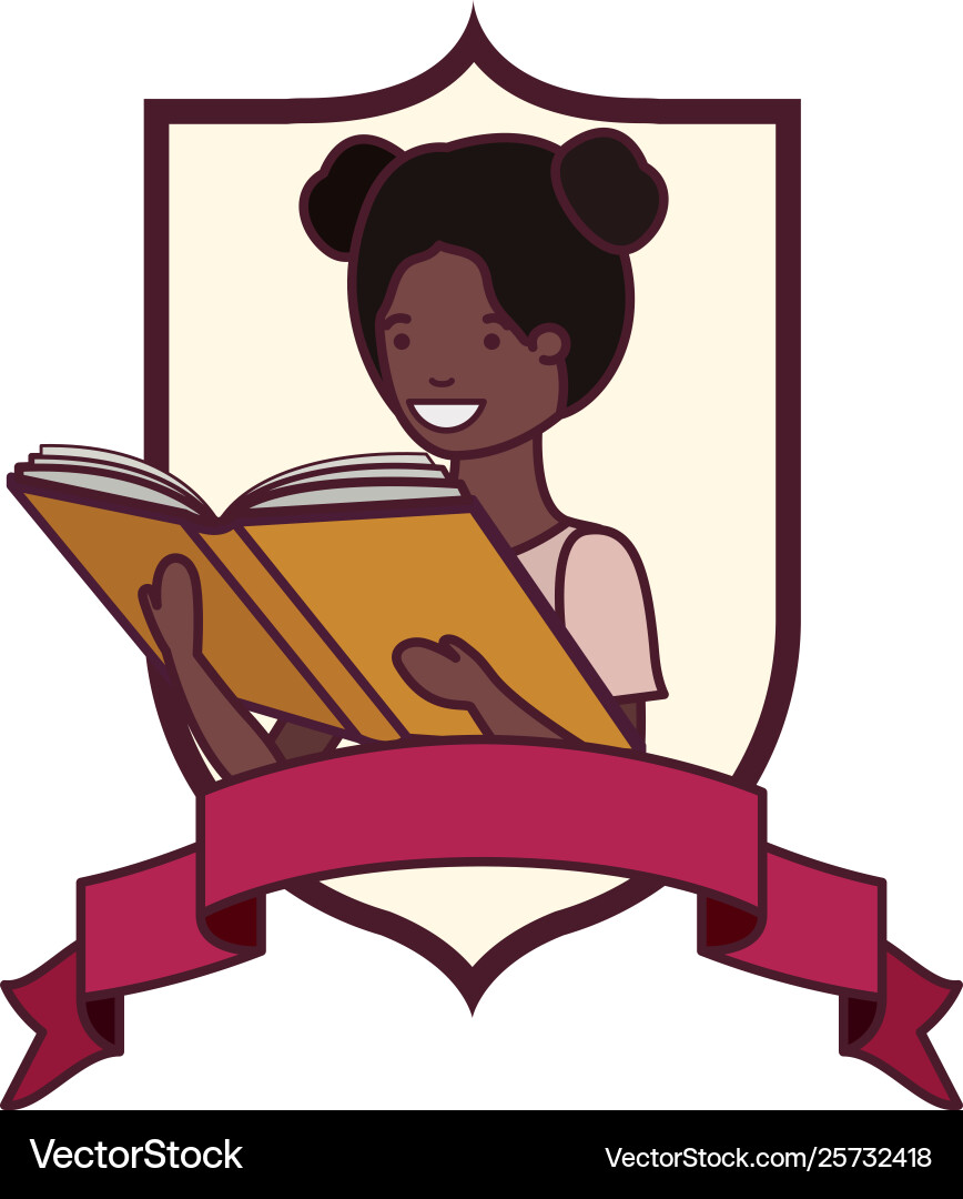Frame with student girl and reading book Vector Image