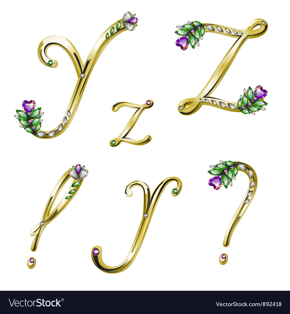 Gold alphabet with diamonds and gems letters YZ Vector Image
