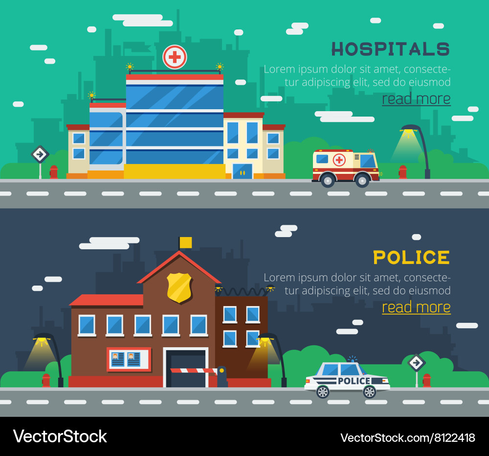 Government Buildings Two Horizontal Banners Vector Image