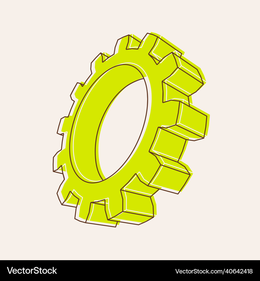 Isometric thin line style model of gear Royalty Free Vector