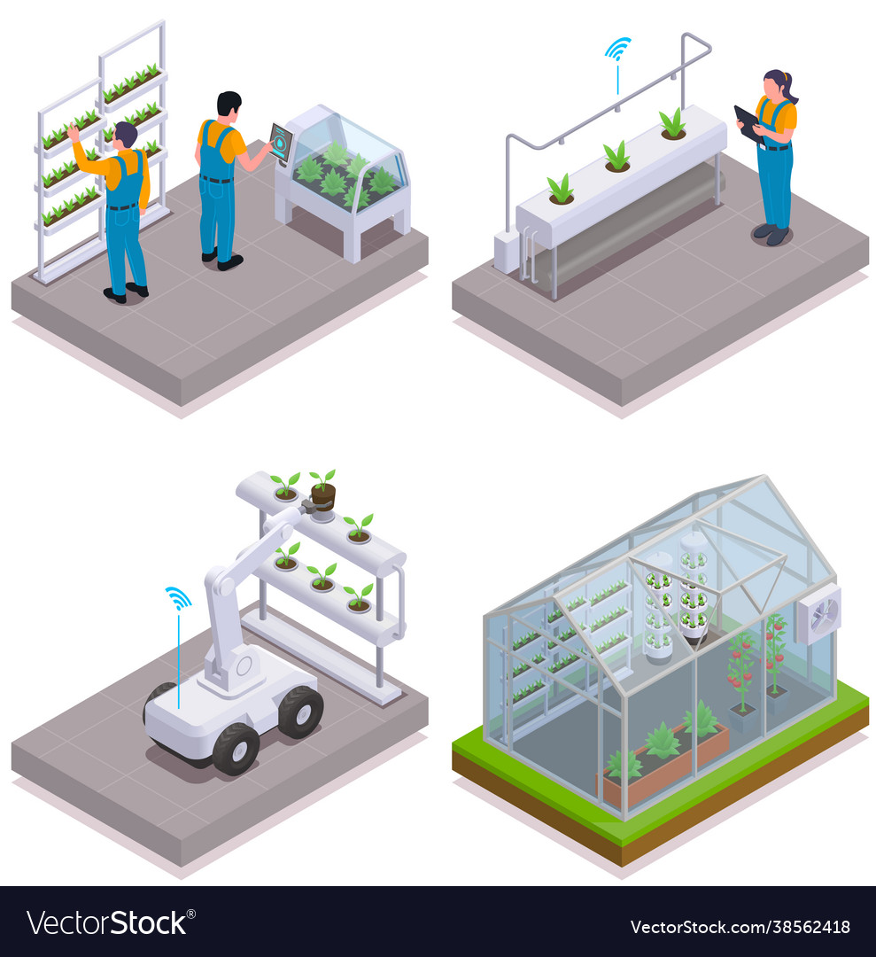 Modern greenhouse isometric icon set Royalty Free Vector