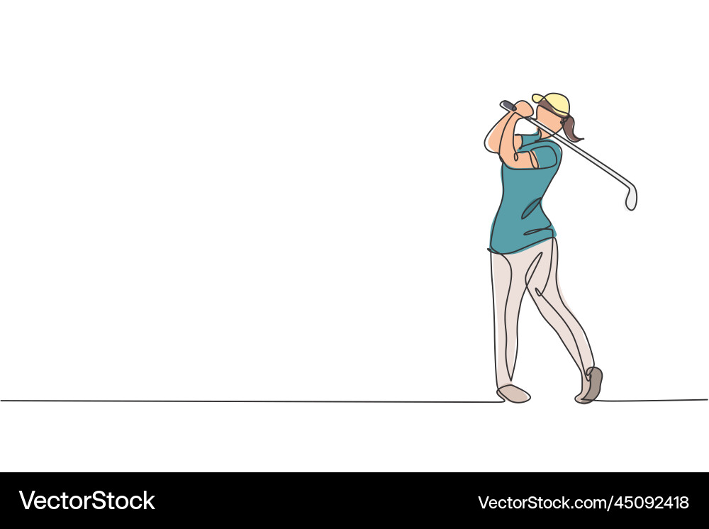 One continuous line drawing of young golf player Vector Image
