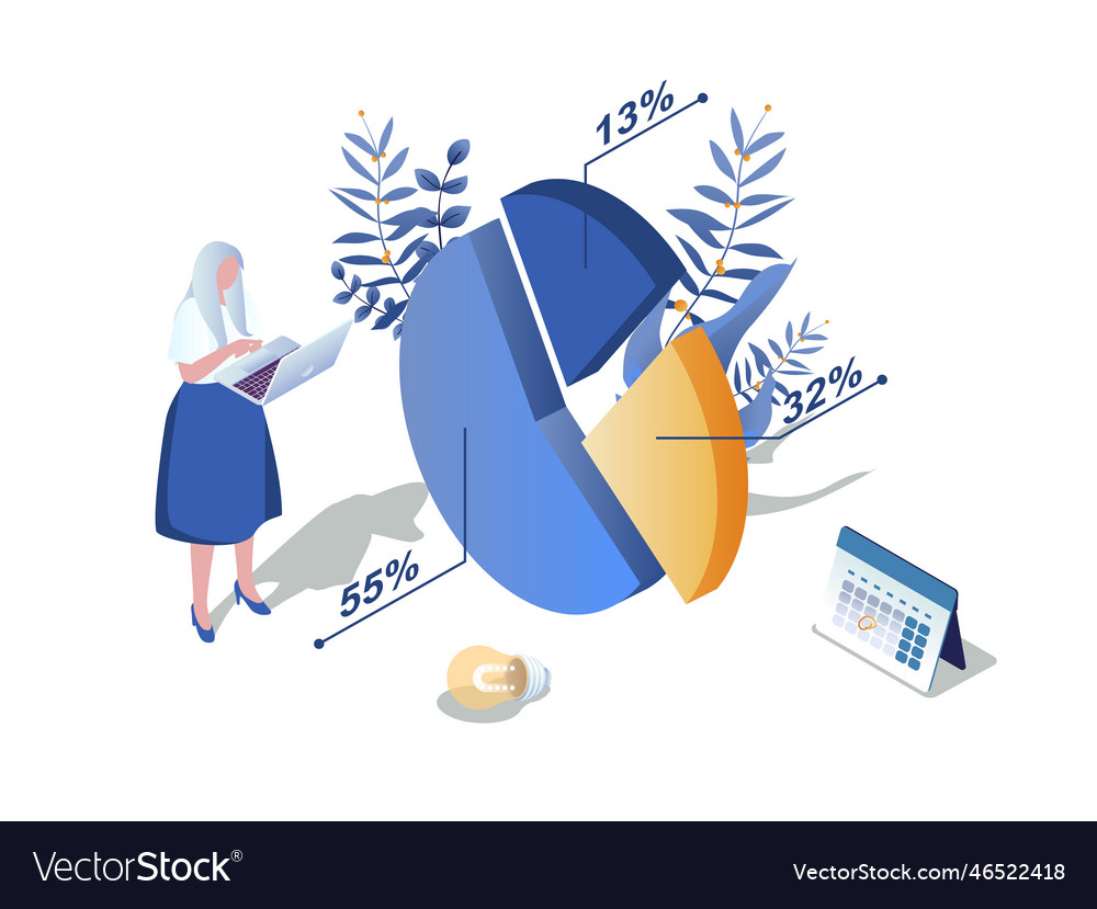 Pie chart concept 3d isometric web scene Vector Image