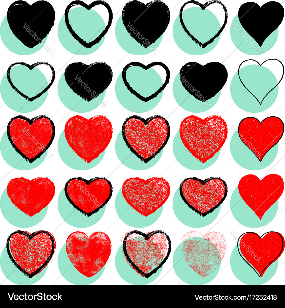 Red heart with black contour and texture Vector Image