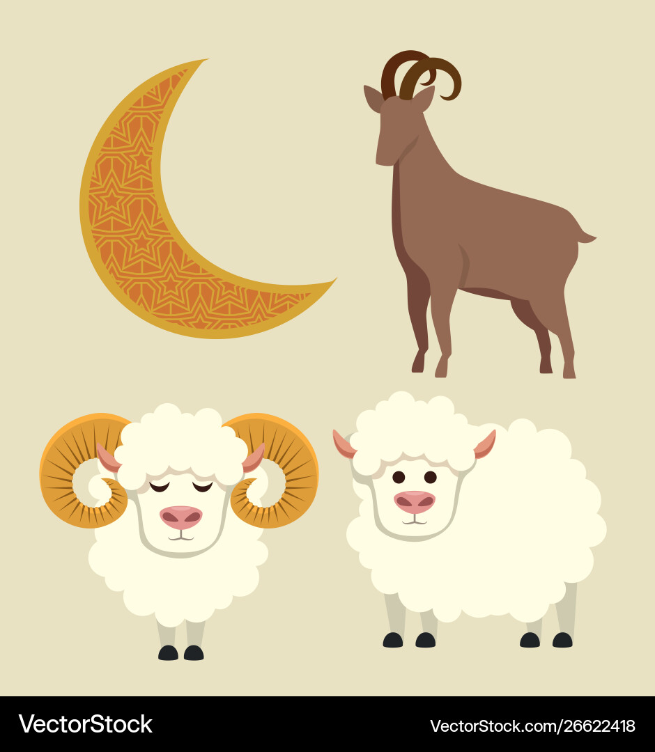 Set moon with deer and sheep sacrifice Royalty Free Vector