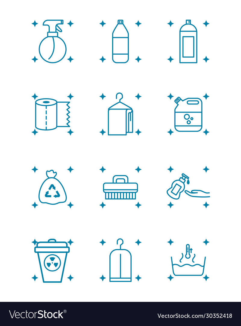 Soap and cleaning elements icon set line style Vector Image Soap and cleaning elements icon set line style Vector Image