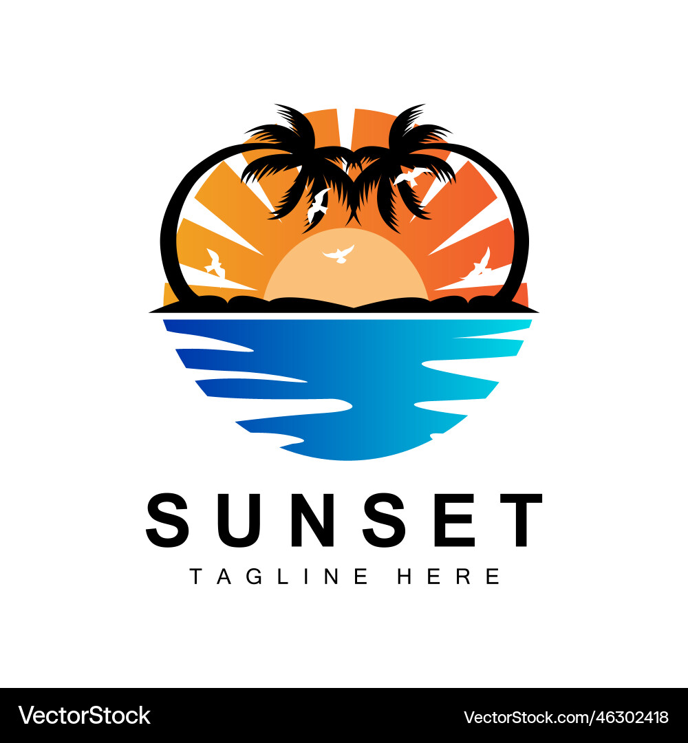 Sunset beach logo design seascape red day Vector Image
