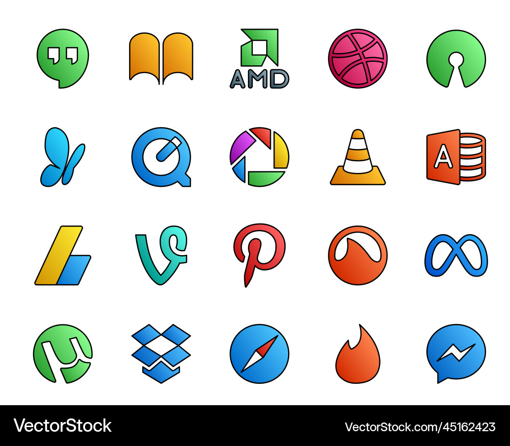 20 social media icon pack including meta Vector Image