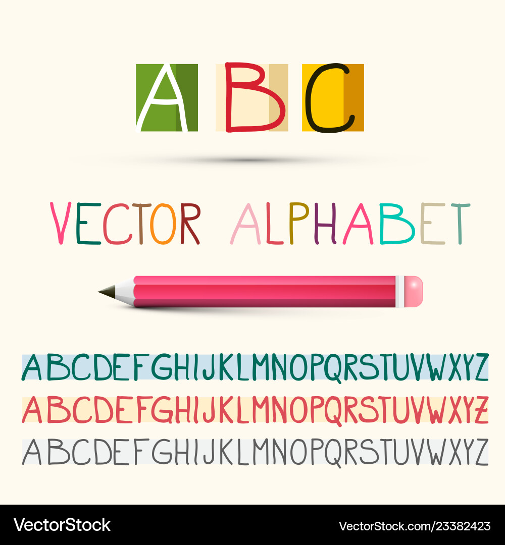 Alphabet abc letters set with pencil Royalty Free Vector