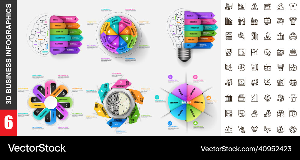 Bundle 3d infographics design template Royalty Free Vector