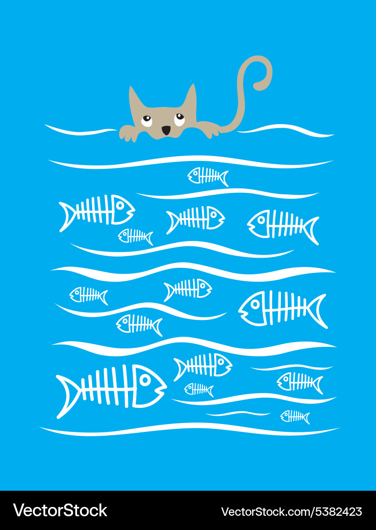 Cat and fish Royalty Free Vector Image - VectorStock