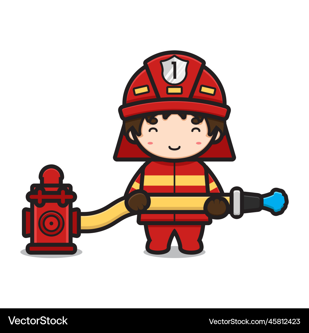 Cute fire fighter character spaying water from Vector Image