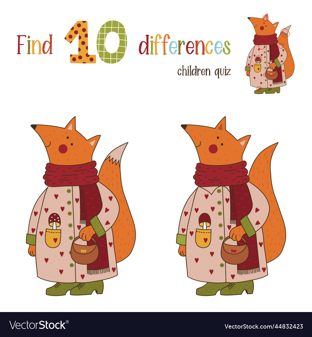 Cute fox children preschool quiz play Royalty Free Vector