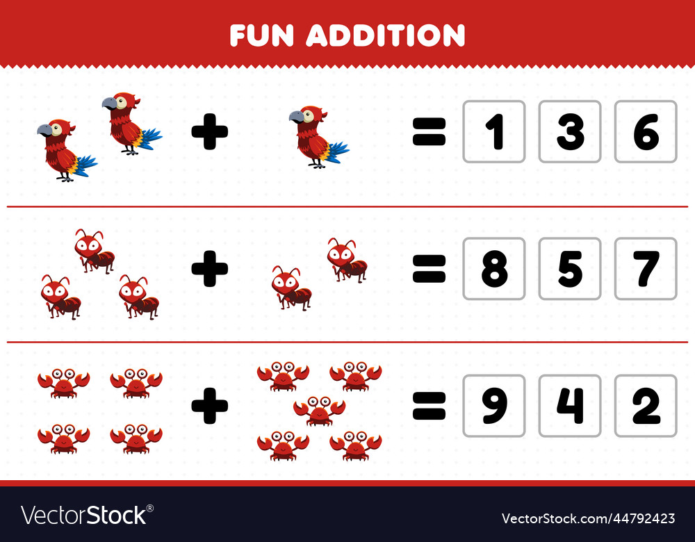 Education game for children fun addition by guess Vector Image