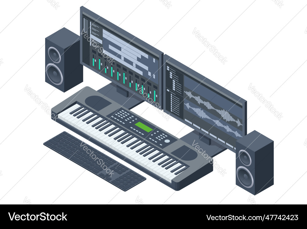 Isometric music recording studio home Royalty Free Vector