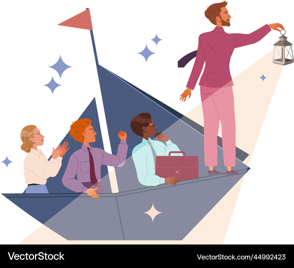 Leader leading team to future directing Royalty Free Vector
