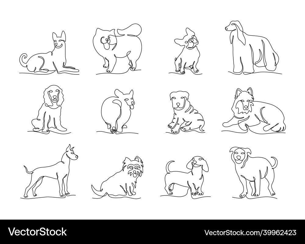 Outline dog breeds abstract continuous line home Vector Image