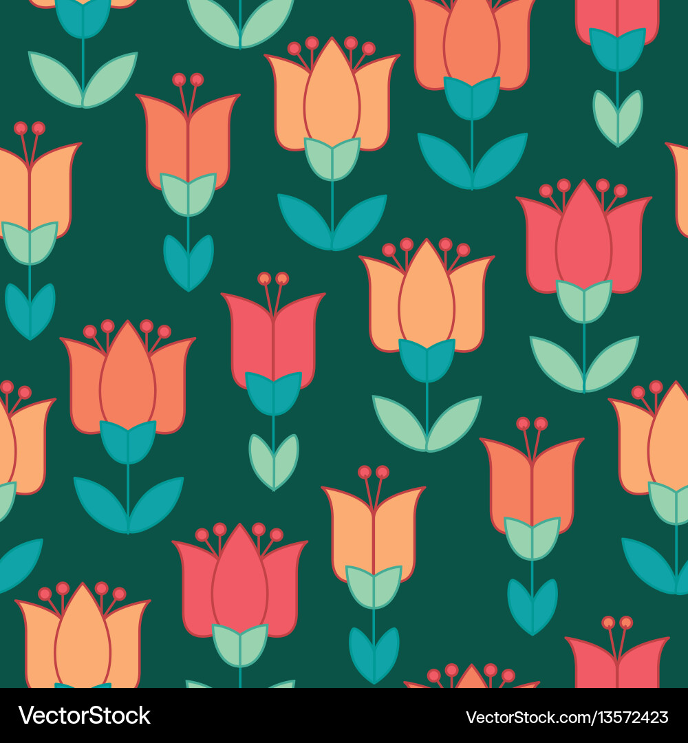 Peasant style simple floral pattern on blue color Vector Image