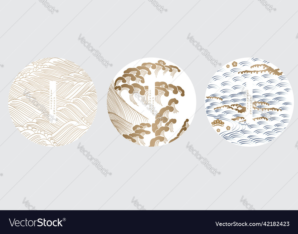 Set of hand drawn wave with japanese pattern Vector Image