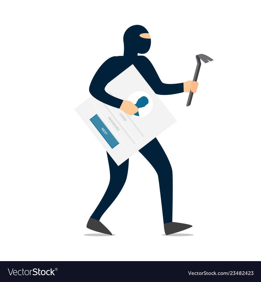 Thief hacker in mask stealing passwords Royalty Free Vector