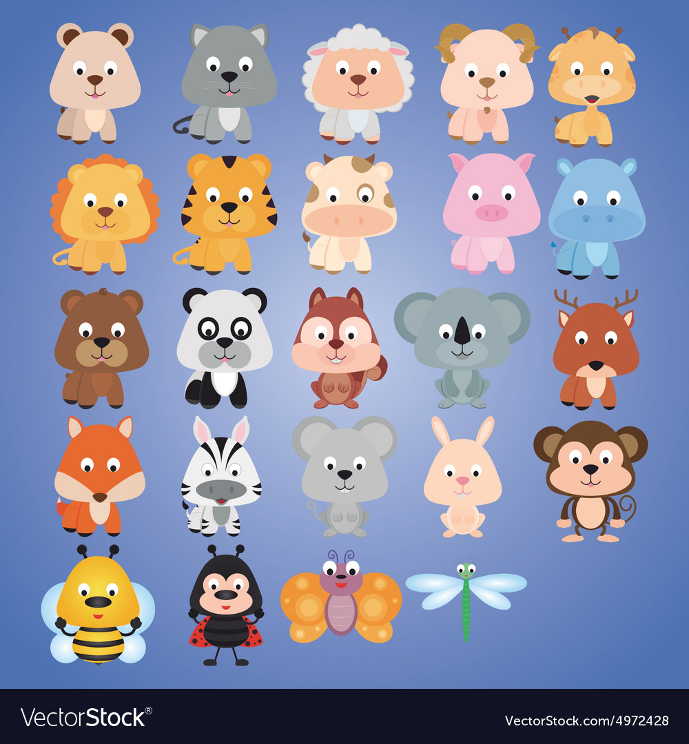 A set different colored wild animals on blue Vector Image