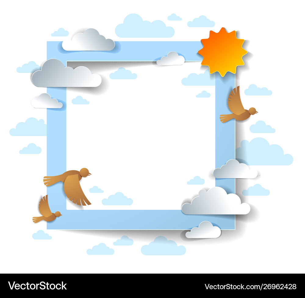 Birds flying in sky among beautiful clouds Vector Image