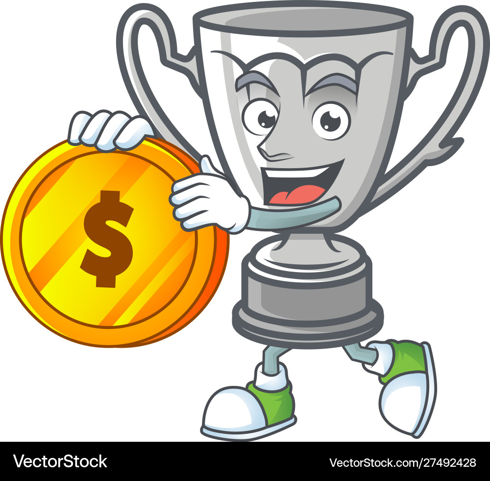 Bring coin cartoon silver trophy on white Vector Image
