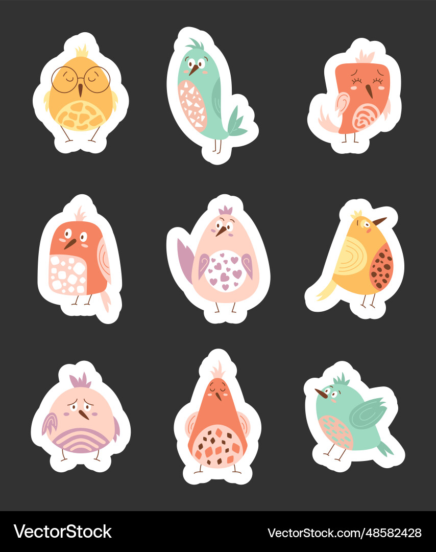 Cartoon birds sticker bookmark Royalty Free Vector Image